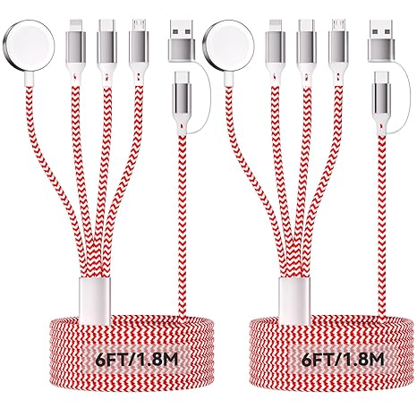 Amazon.com: 2Pack 6FT/1.8M iWatch Charger, 4 in 2 USB A/C to iOS Port/Type C/Micro USB/iWatch ...