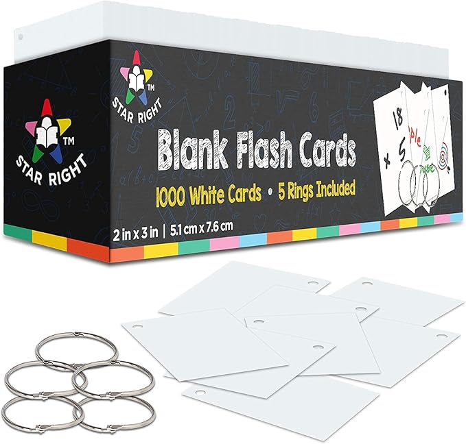 Amazon.com: Star Right Blank Flash Cards for Studying - 2x3-Inch Blank ...