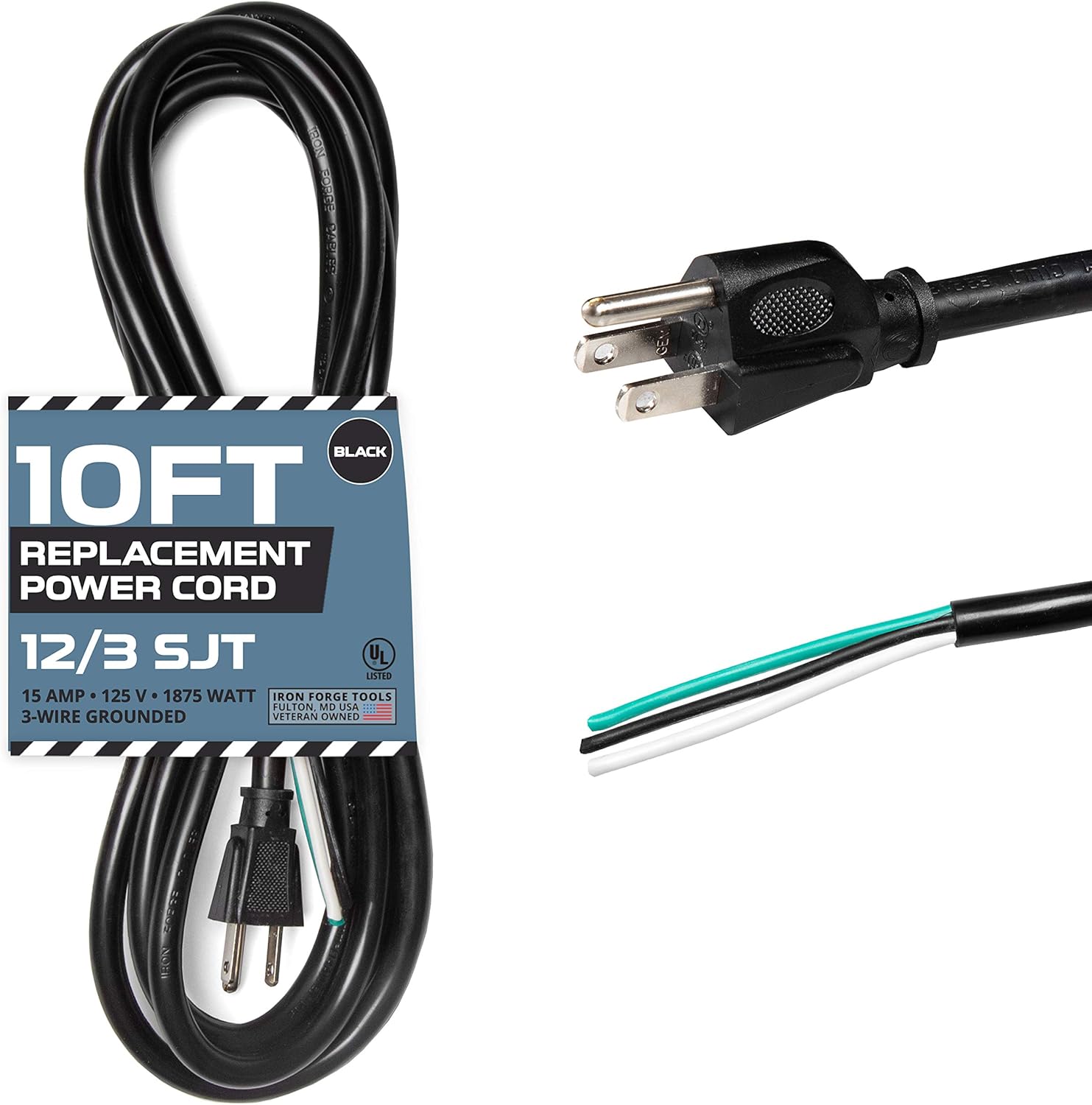 Amazon.com: 12 AWG Replacement Power Cord with Open End - 10 Ft Black ...