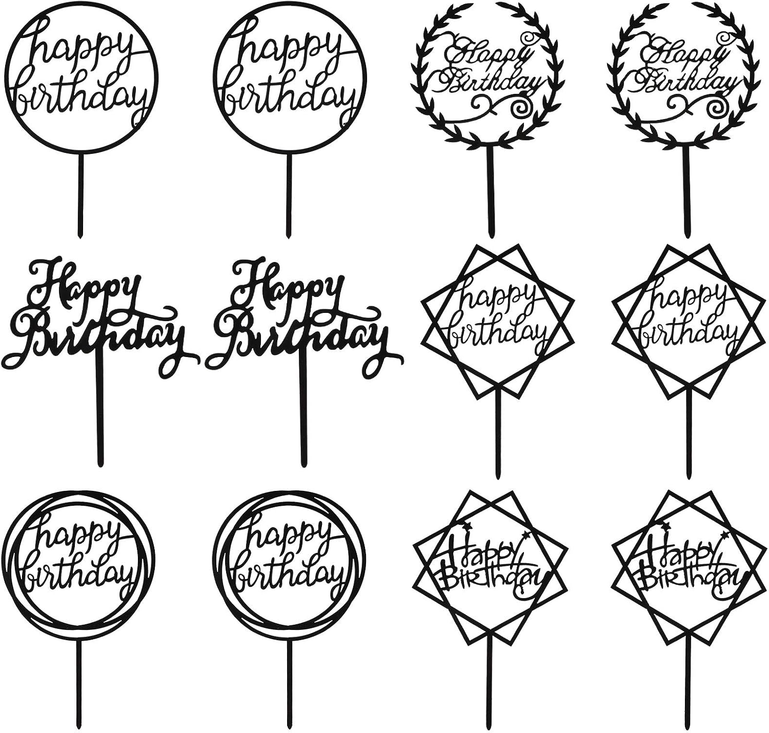 Amazon.com: 12 Pieces Acrylic Happy Birthday Cake Topper Glitter ...
