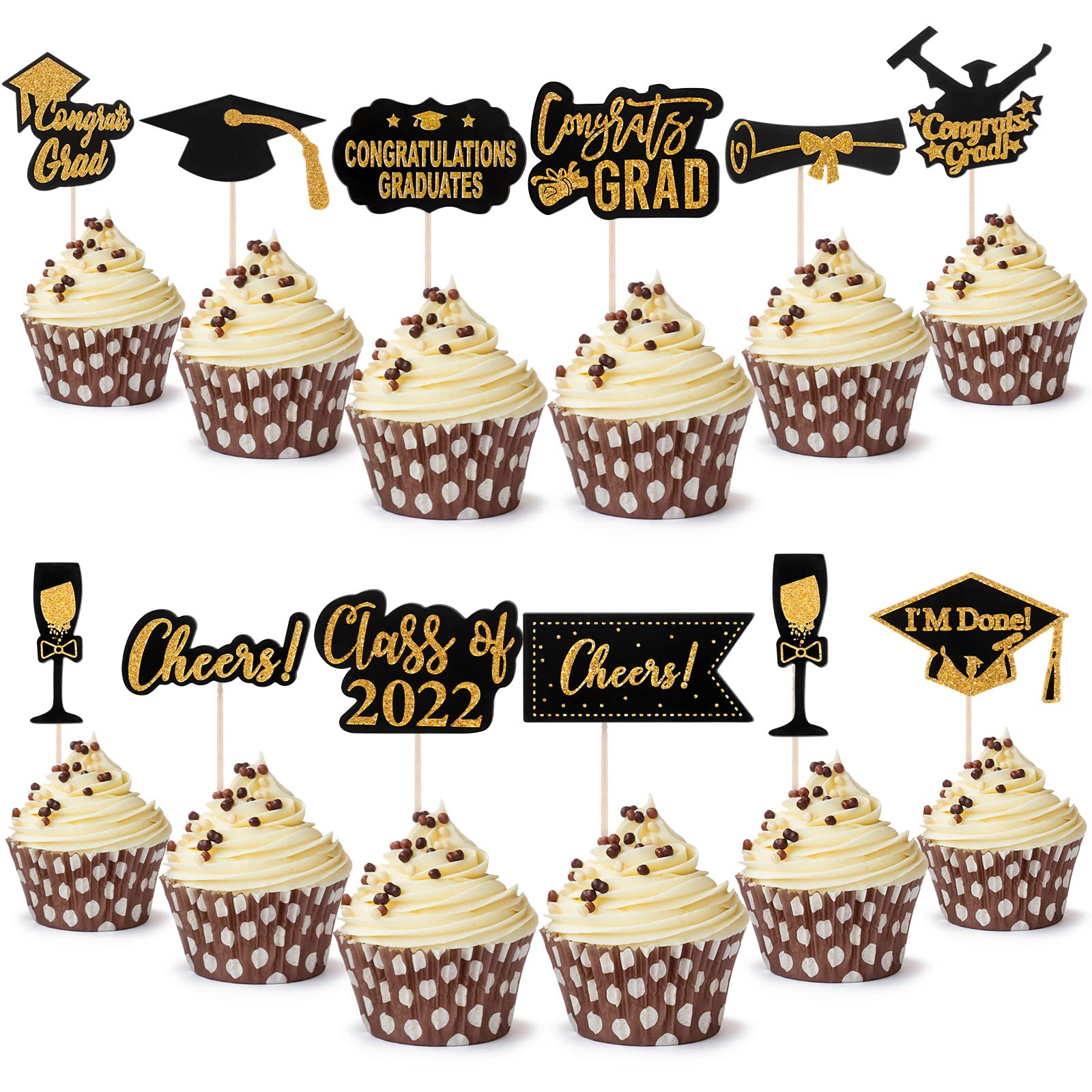 24 Pcs 2022 Graduation Cake Toppers Set Glitter Class Of 2022 ...
