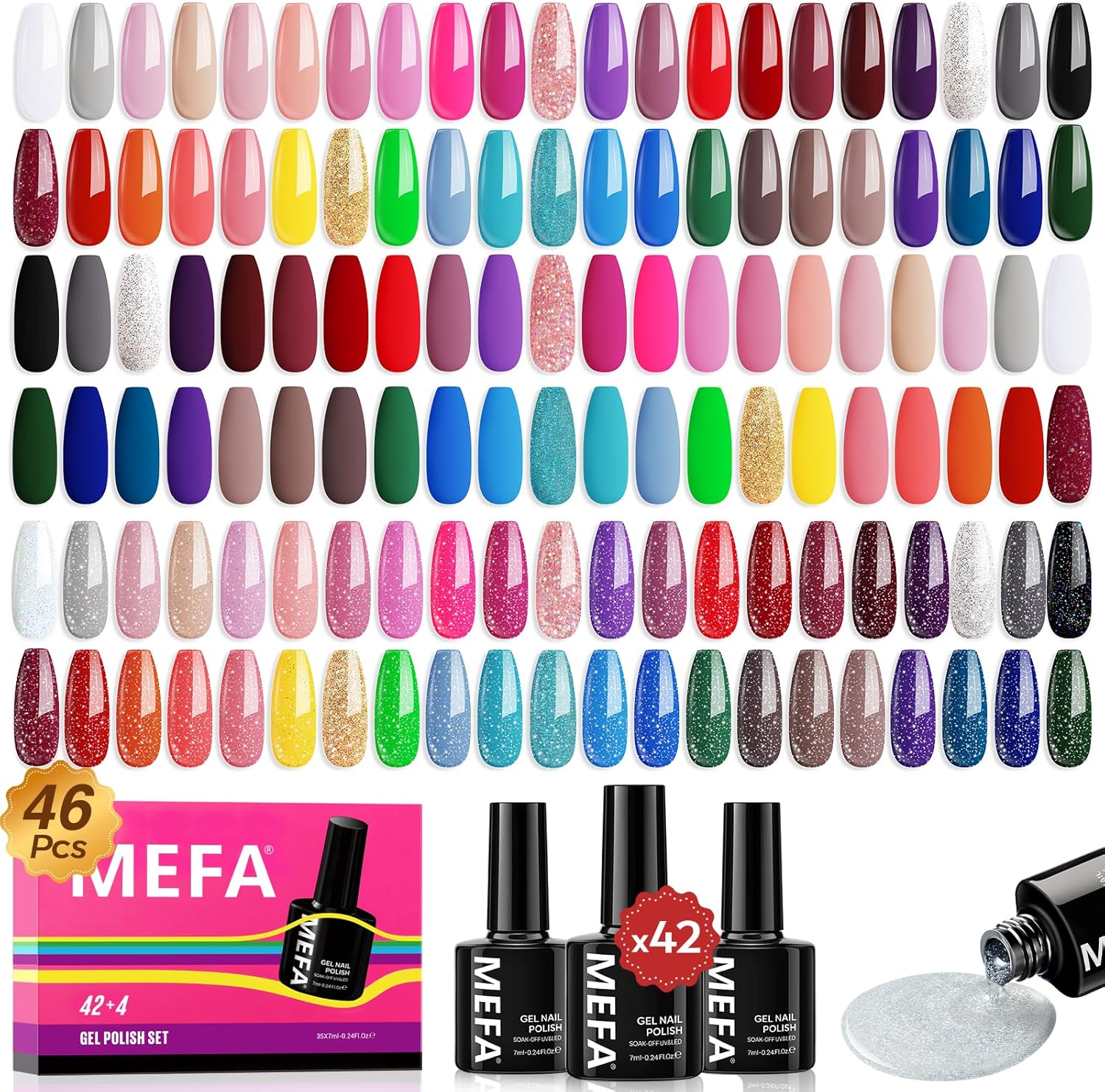MEFA 46 Pcs Gel Nail Polish Kit, 42 Colors All Seasons Collection Nude ...