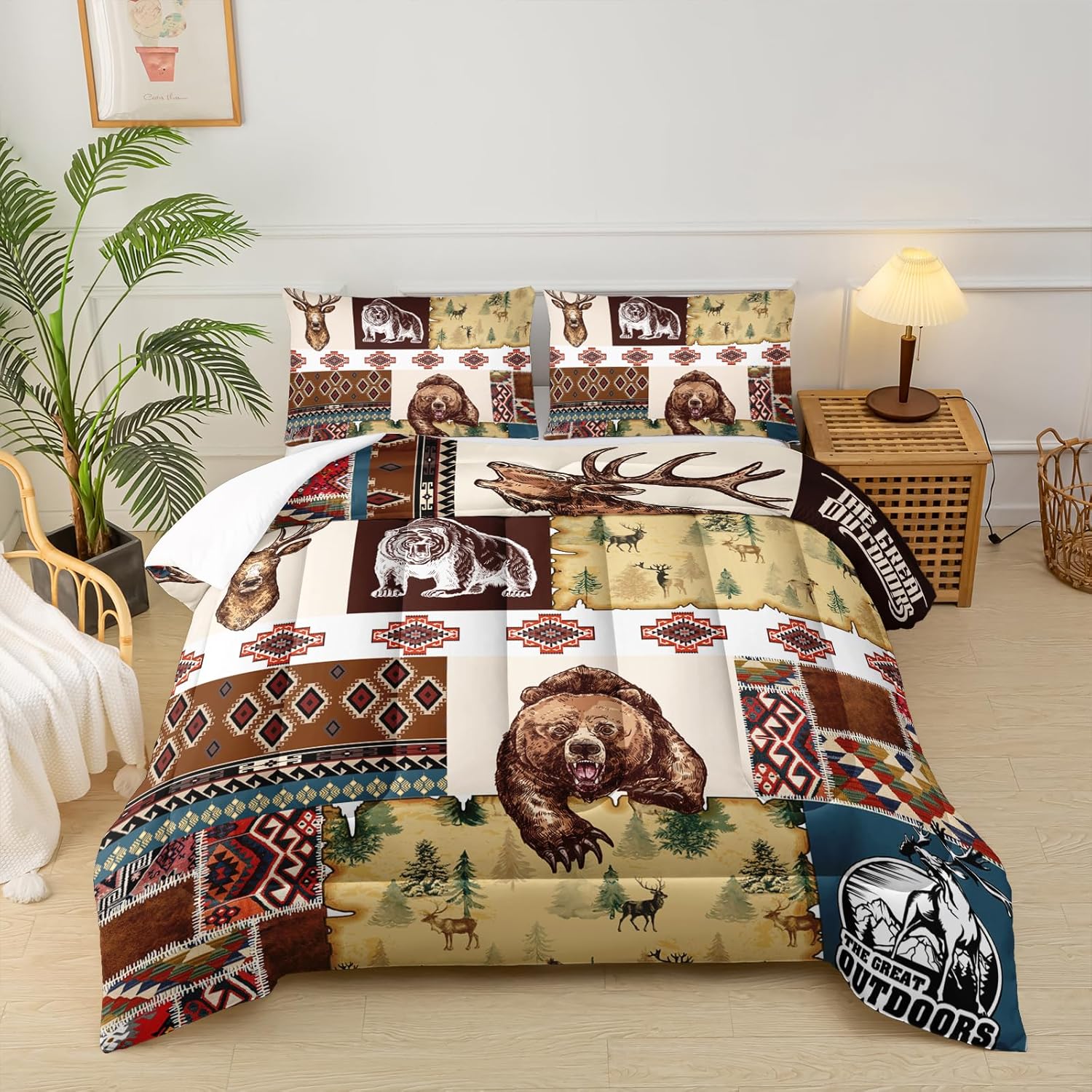 Amazon.com: lneffble Bear Comforter Set Twin,Hunting Bear Deer ...