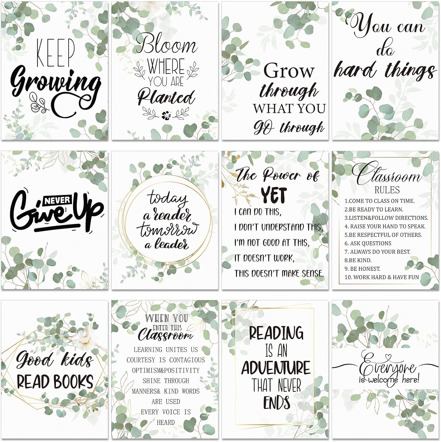 Amazon.com: Yeaqee12 Pcs Eucalyptus Classroom Decor Signs Welcome Sign ...