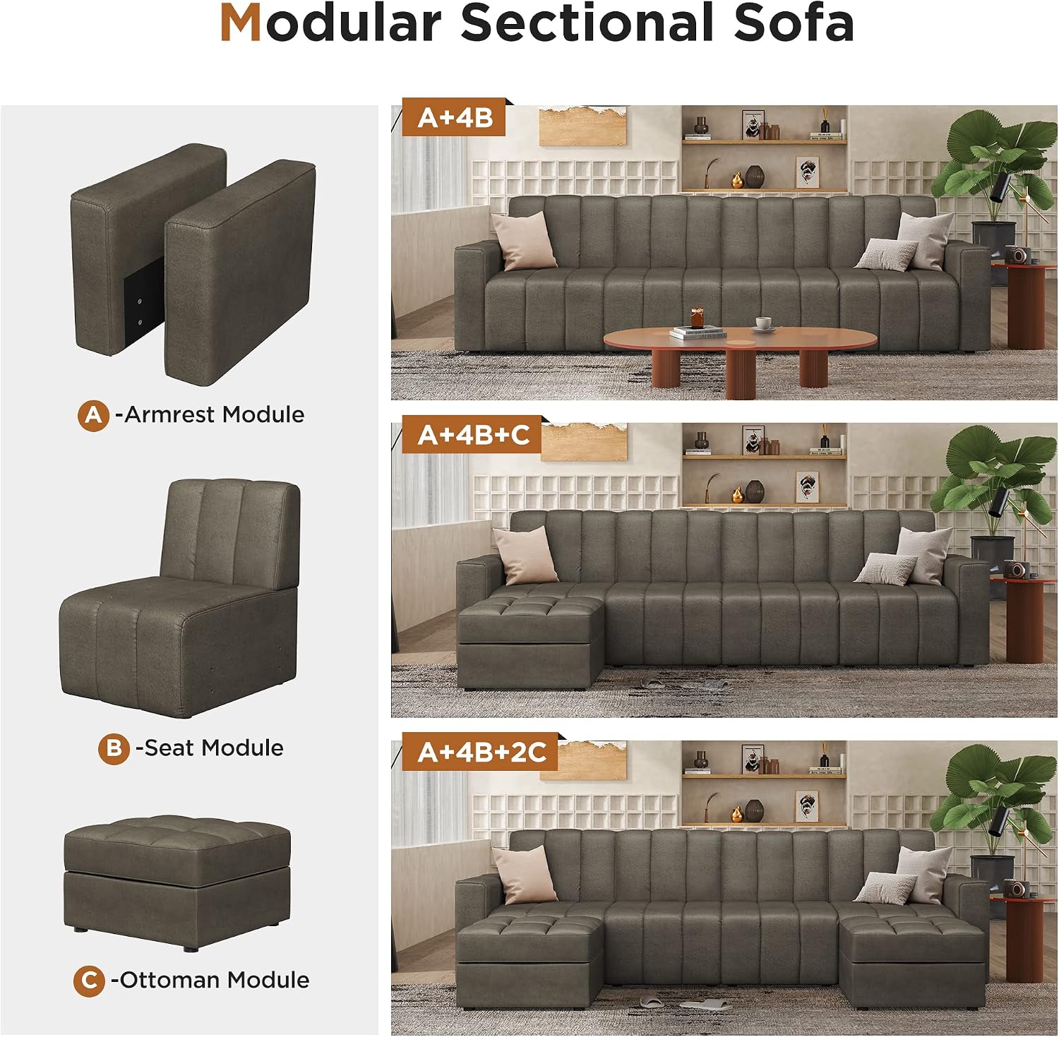 Buy HONBAY Modular Sectional Sofa L Shaped Couch with Reversible Chaise ...