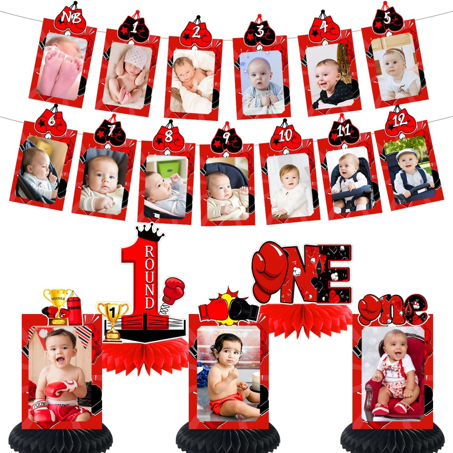 Amazon.com: Boxing 1st Birthday Party Decorations, Boxer 12 Monthly ...