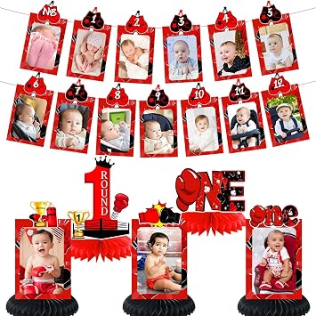 Amazon.com: Boxing 1st Birthday Party Decorations, Boxer 12 Monthly ...