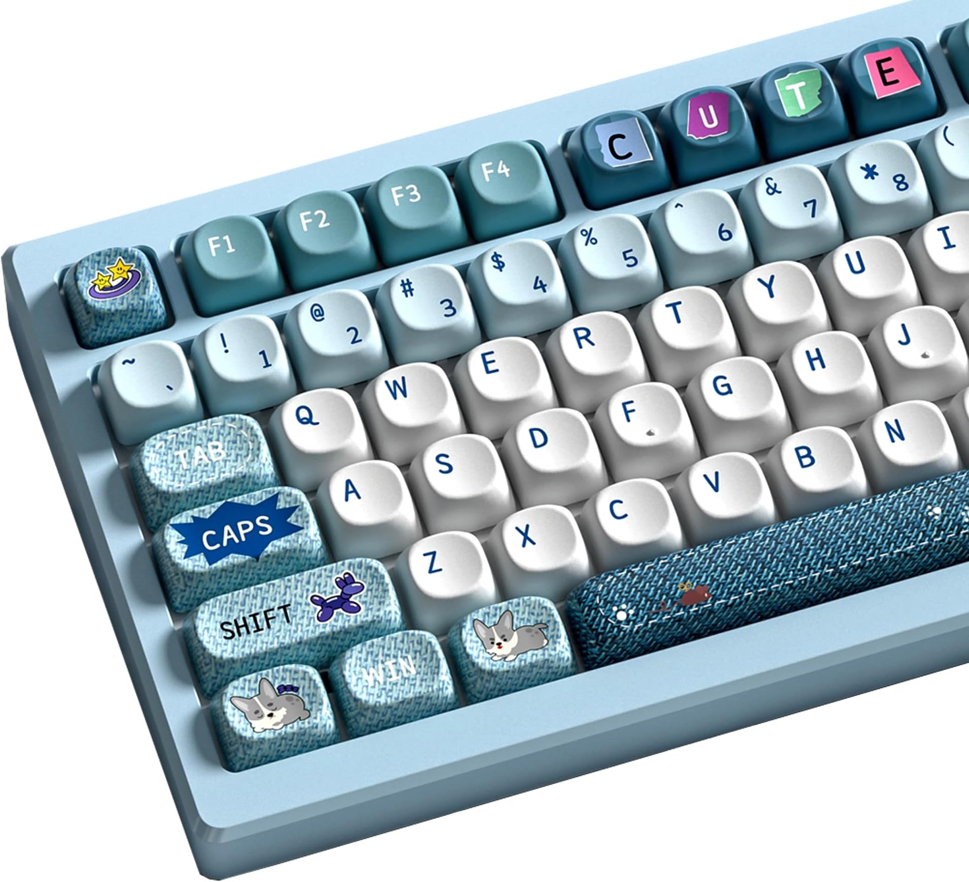 Amazon.com: Double Shot PBT keycaps Set,MOA Profile,White/Blue Cartoon ...