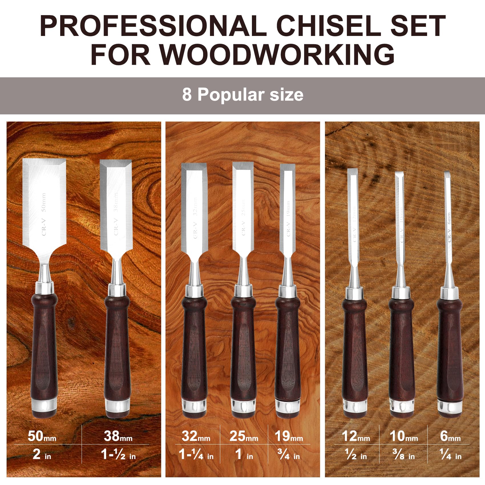Wood Chisel Set (8 pcs),Carpentry Chisel With Wooden Storage Case ...