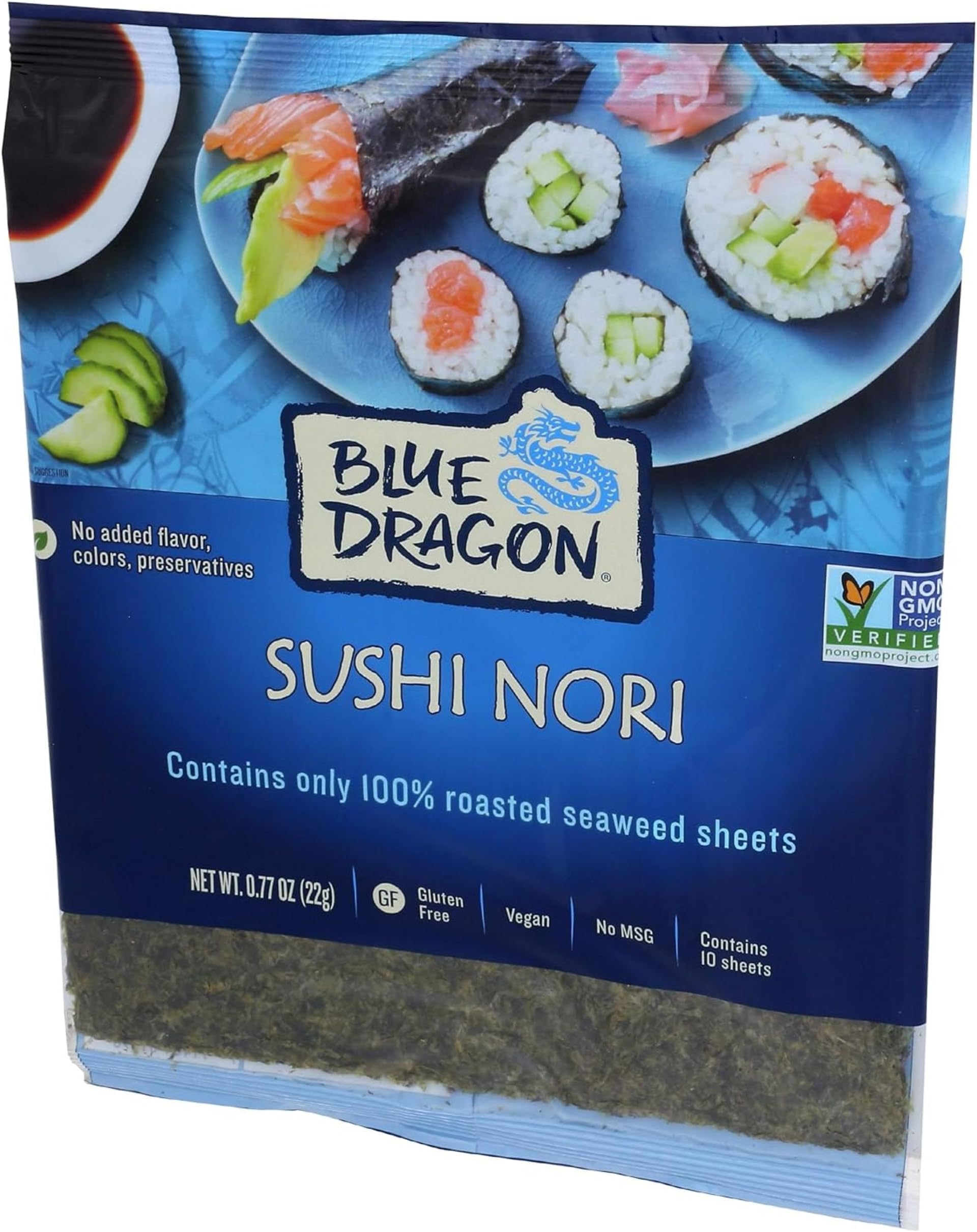 Amazon.com: Blue Dragon Sushi Nori, 10 Full Sheets Per Pack, 0.77 Oz ...