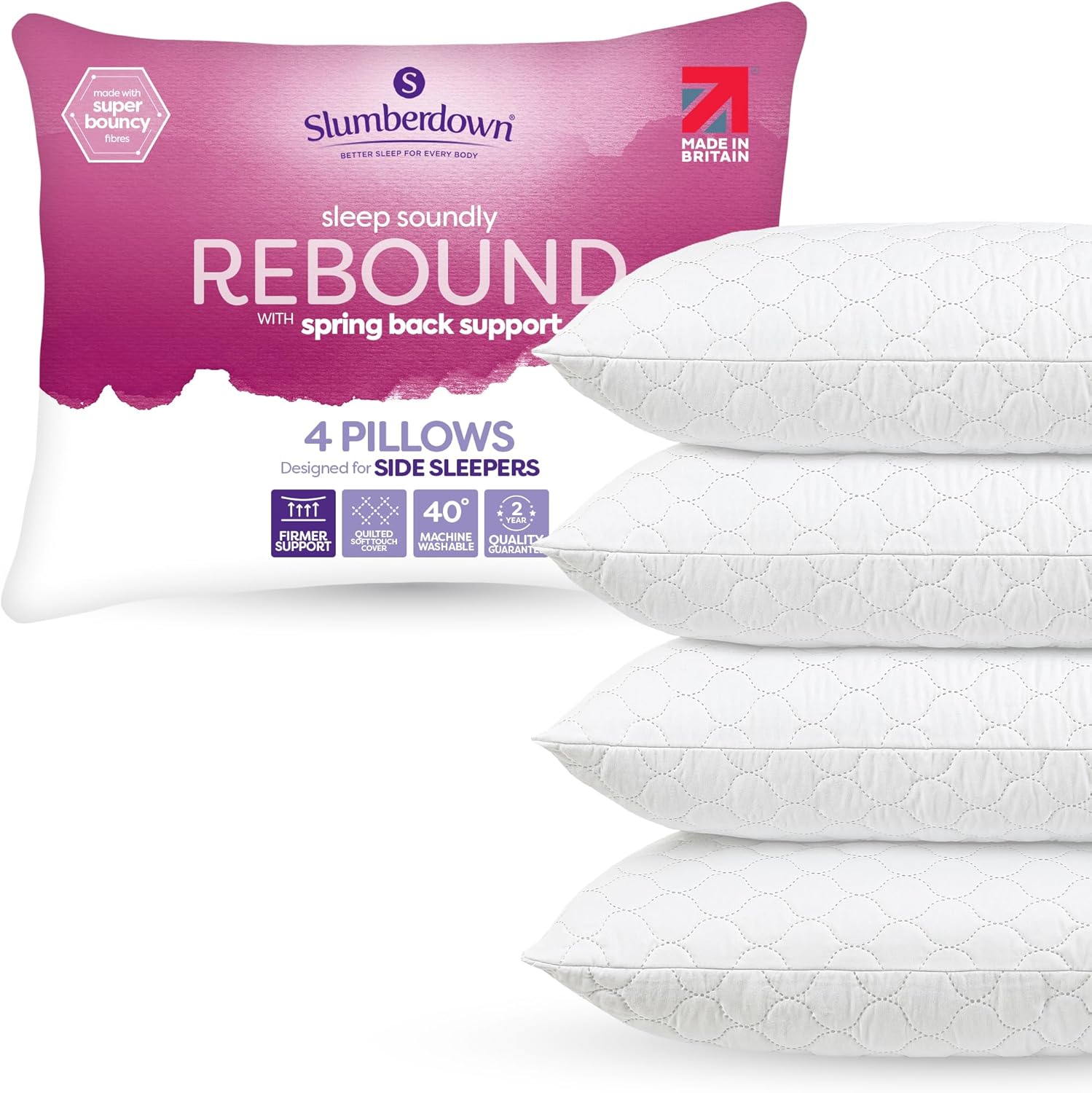 Slumberdown Pillows 4 Pack Hotel Quality – Firm, Plump Hypoallergenic ...