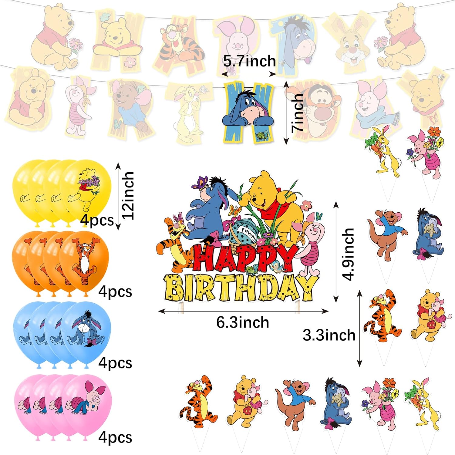 30 Pcs Winnie The Pooh Birthday Decorations,Wopin- Winnie The Pooh ...