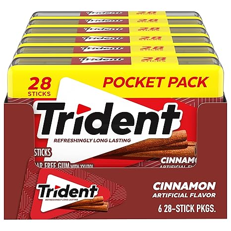 Amazon.com: Trident Cinnamon Sugar Free Gum, 6 Pocket Packs of 28 ...