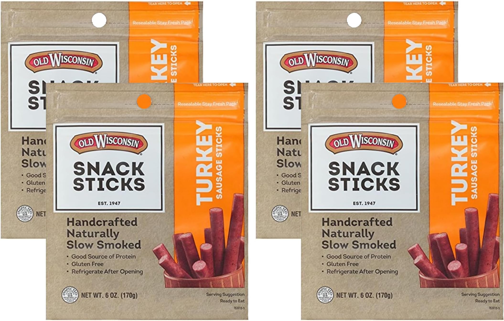 Amazon.com: Old Wisconsin Turkey Sausage Snack Sticks, Naturally Smoked ...