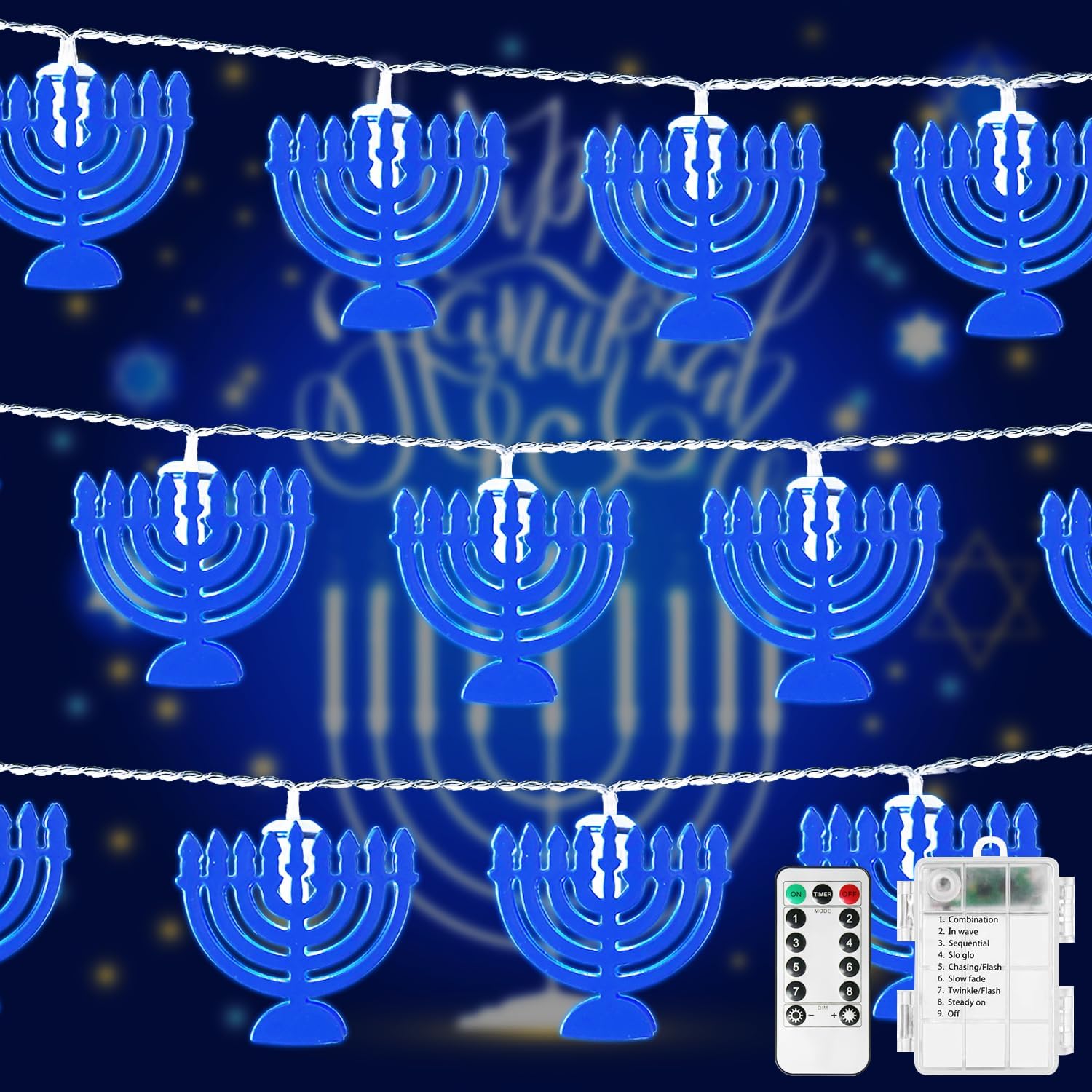 Amazon.com: Menorah String Lights Chanukah Decorations, 20LED Blue ...