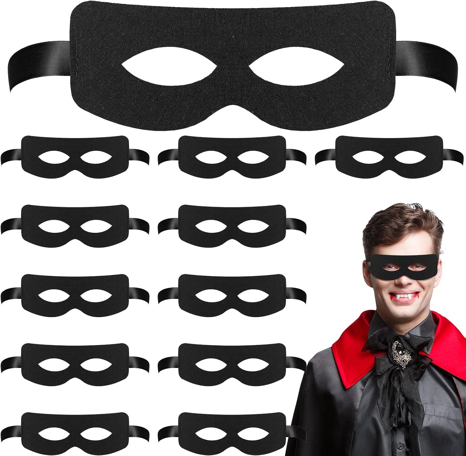 Amazon.com: Kathfly 12 Pcs Halloween Black Eye Mask Felt Robber Costume ...