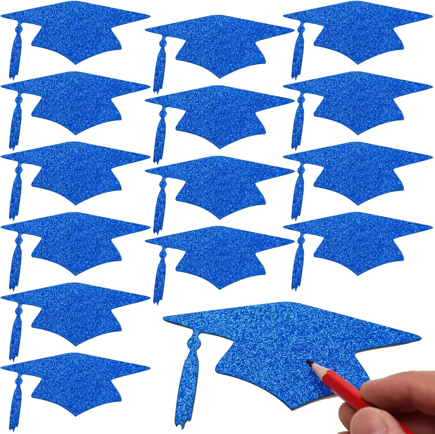 Amazon.com: MixTeach 50 Pieces Grad Caps Cutouts Blue Glitter ...