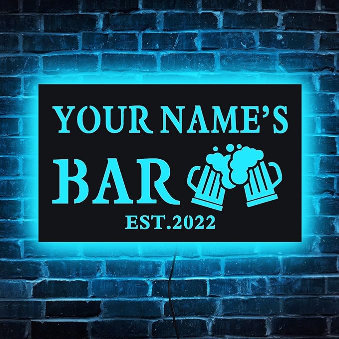 Custom Metal Bar Led Light Sign - Personalized Neon Home Bar Decor ...
