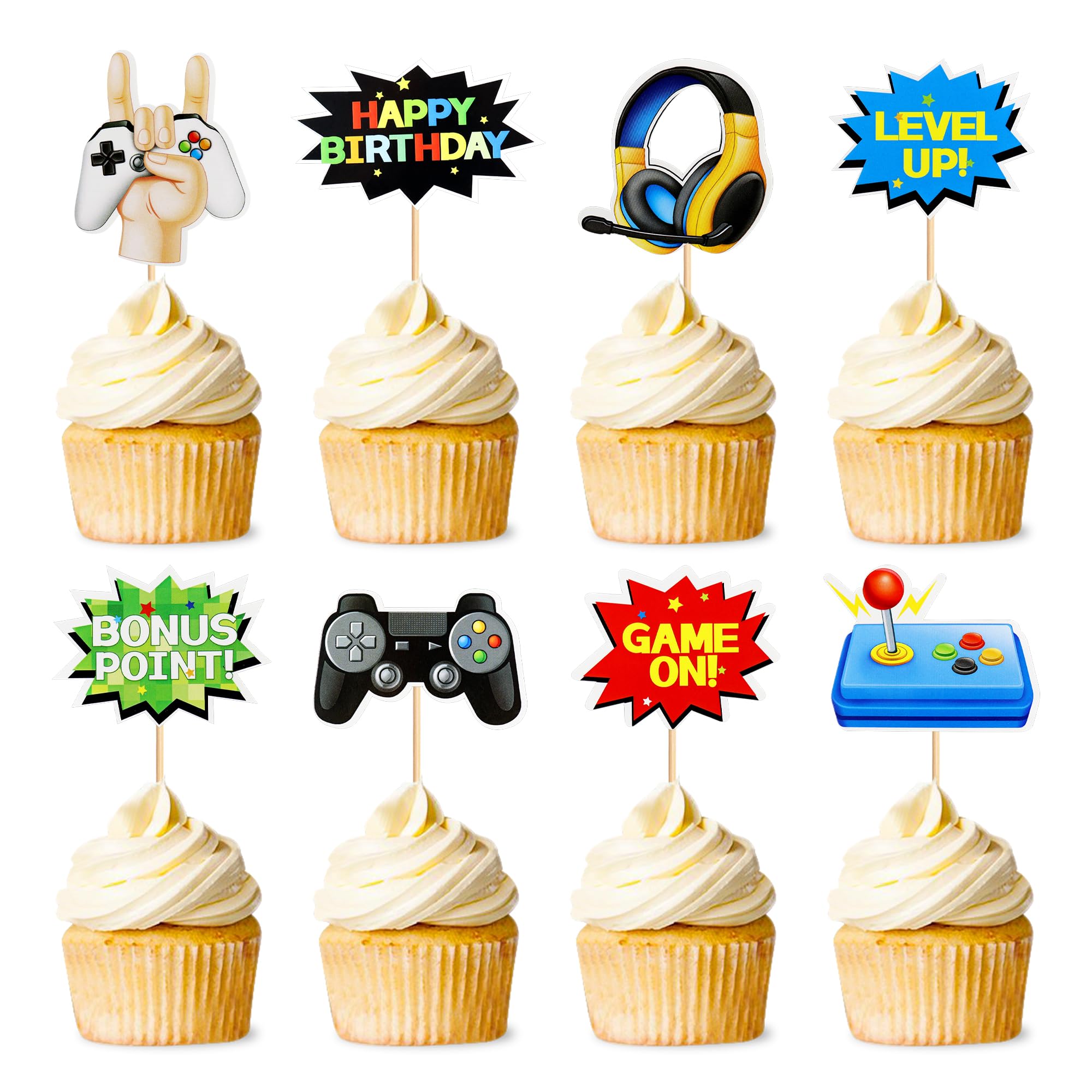 Amazon.com: Ercadio 32 Pack Game Cupcake Toppers Game On Level Up ...