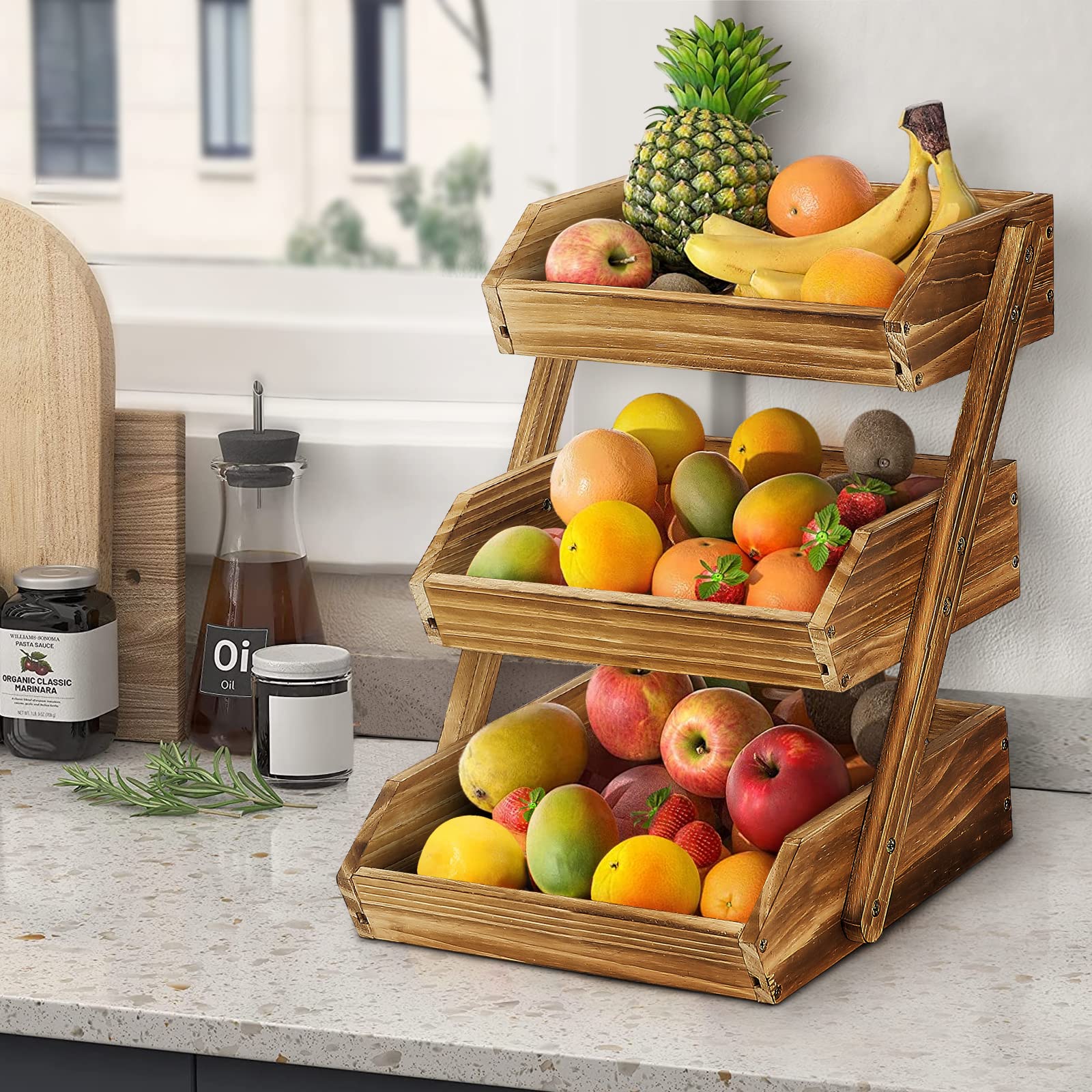 G.a HOMEFAVOR Fruit Basket, 3 Tier Wooden Fruit Basket for Kitchen ...