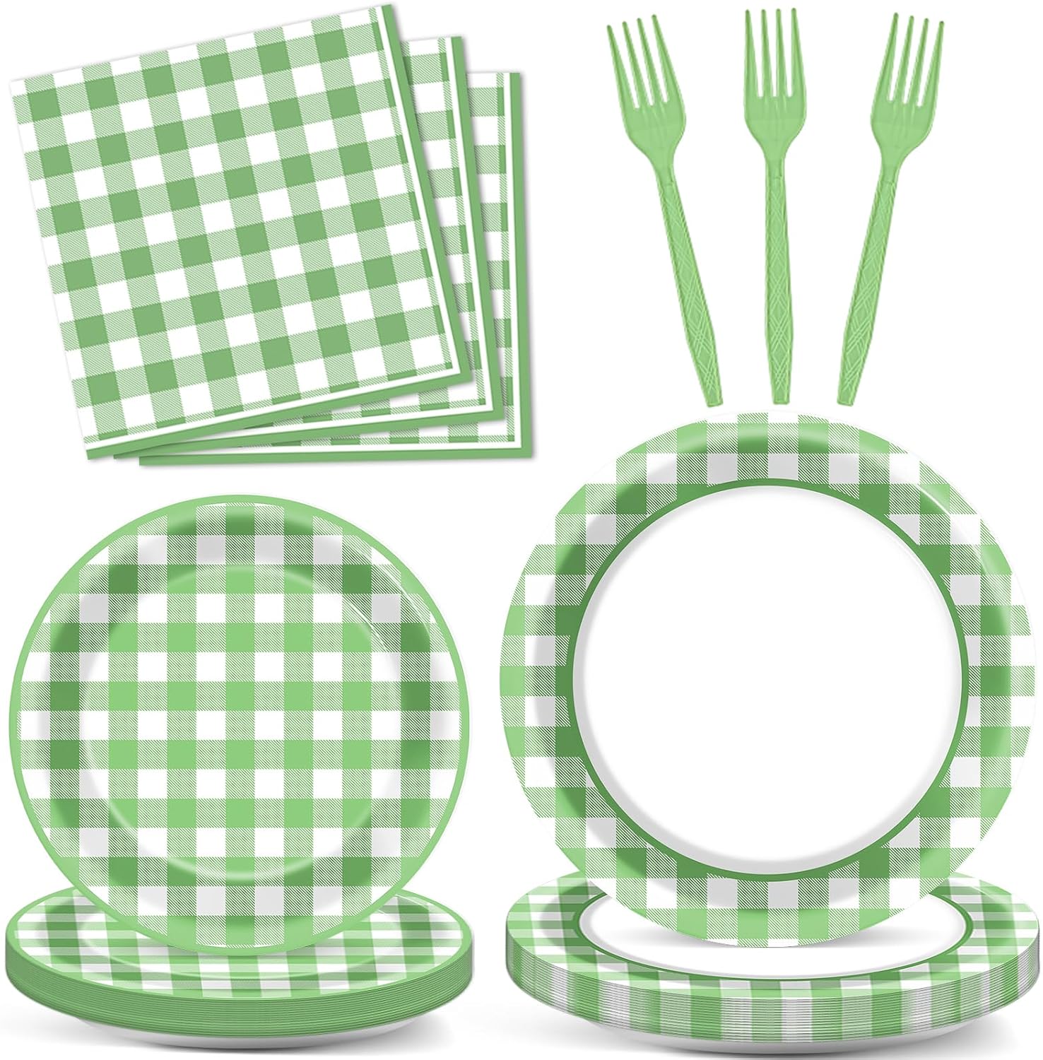 Amazon.com: 96pcs Green Plaid Tableware Green Buffalo Plaid Party ...