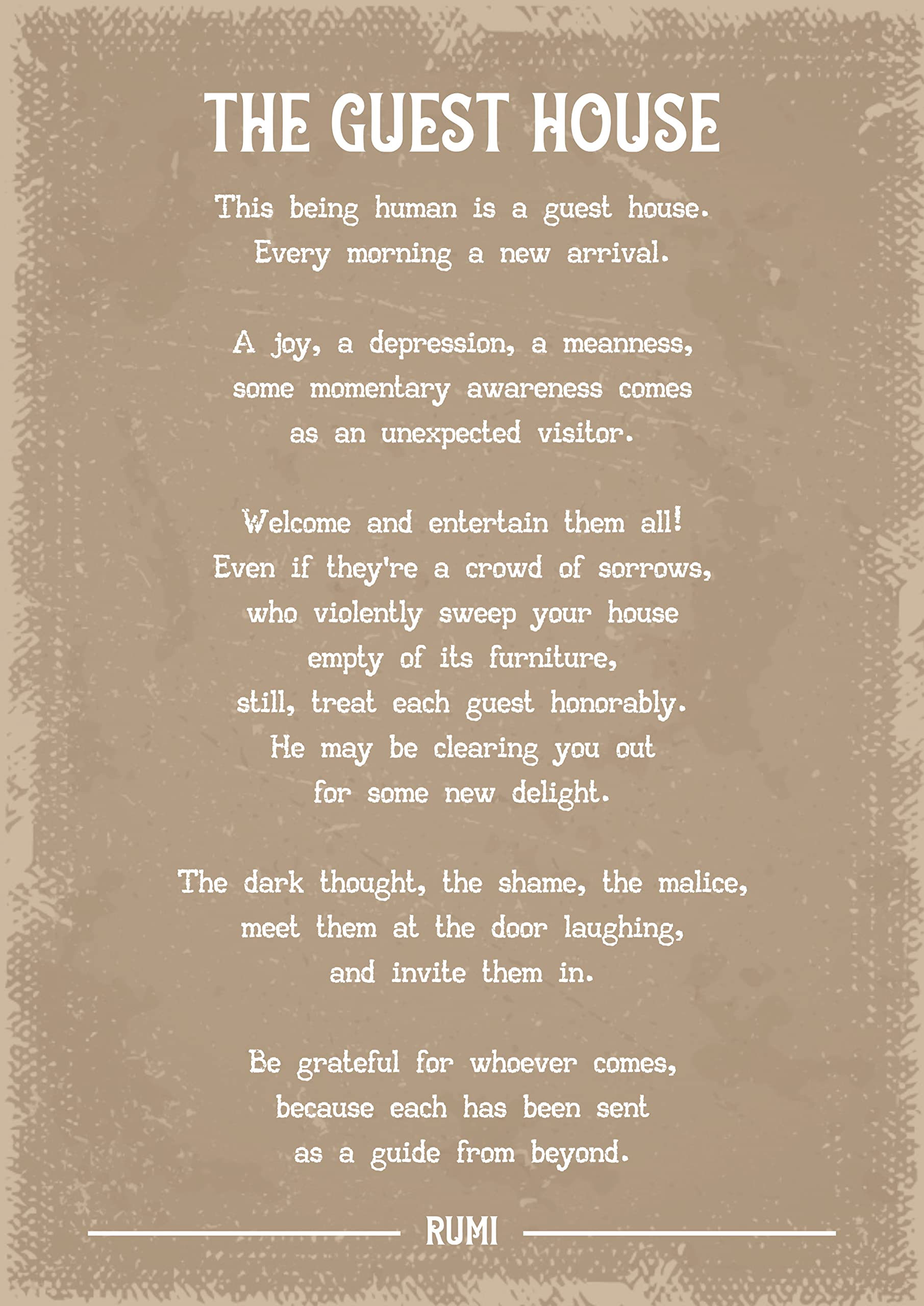 Rumi The guest house poem art print. A4 size. Frame not included ...
