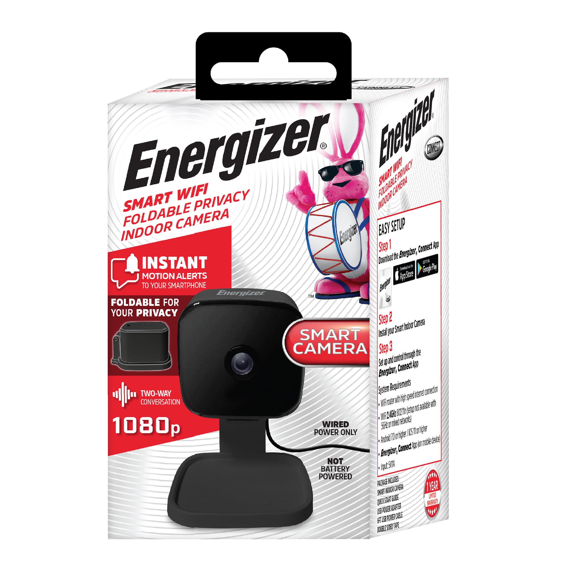 Amazon.com : Energizer Smart Wi-Fi Indoor Security Camera, 1080P Full ...