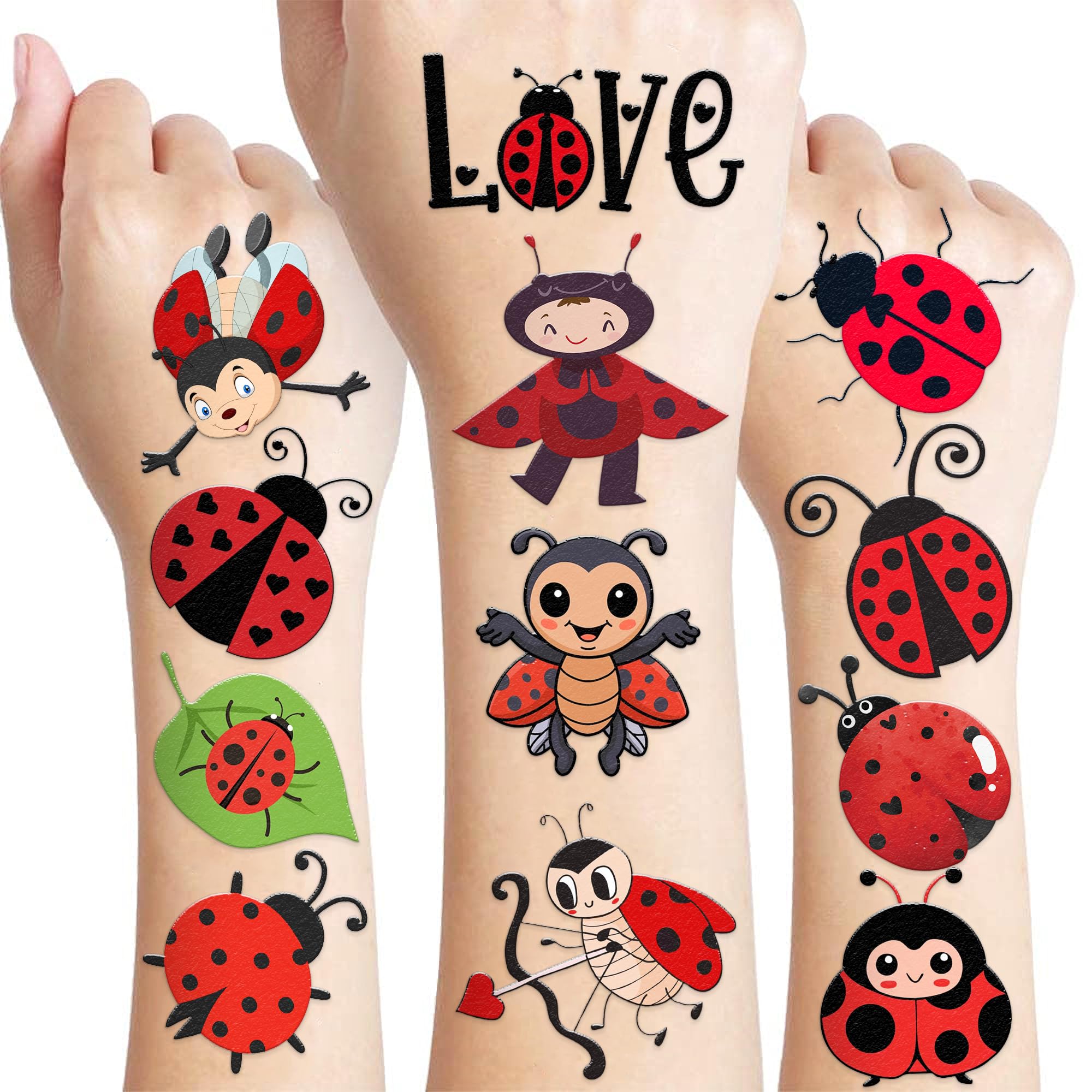 Amazon.com : 96 PCS Ladybug Temporary Tattoos Sticker Bug Birthday ...