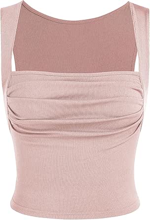 CIDER Women Tank Tops Ruched Square Neck Sleeveless Going Out Cute Crop ...