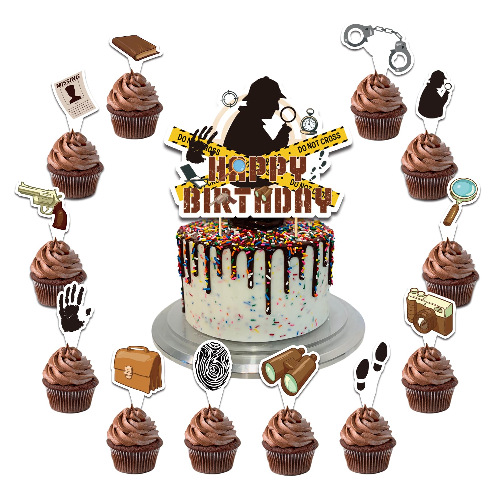 Amazon.com: 25 Pcs Detective Cake Topper Cupcake Toppers Detective Cake ...