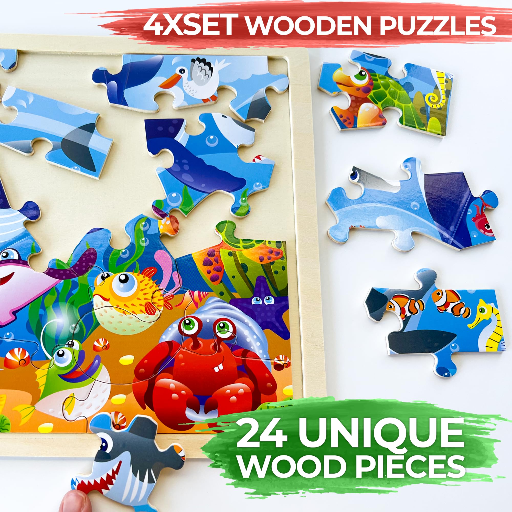 Snapklik.com : 4SET Puzzles For Kids Ages 4-6 - 24 Pcs Wooden Toddler ...