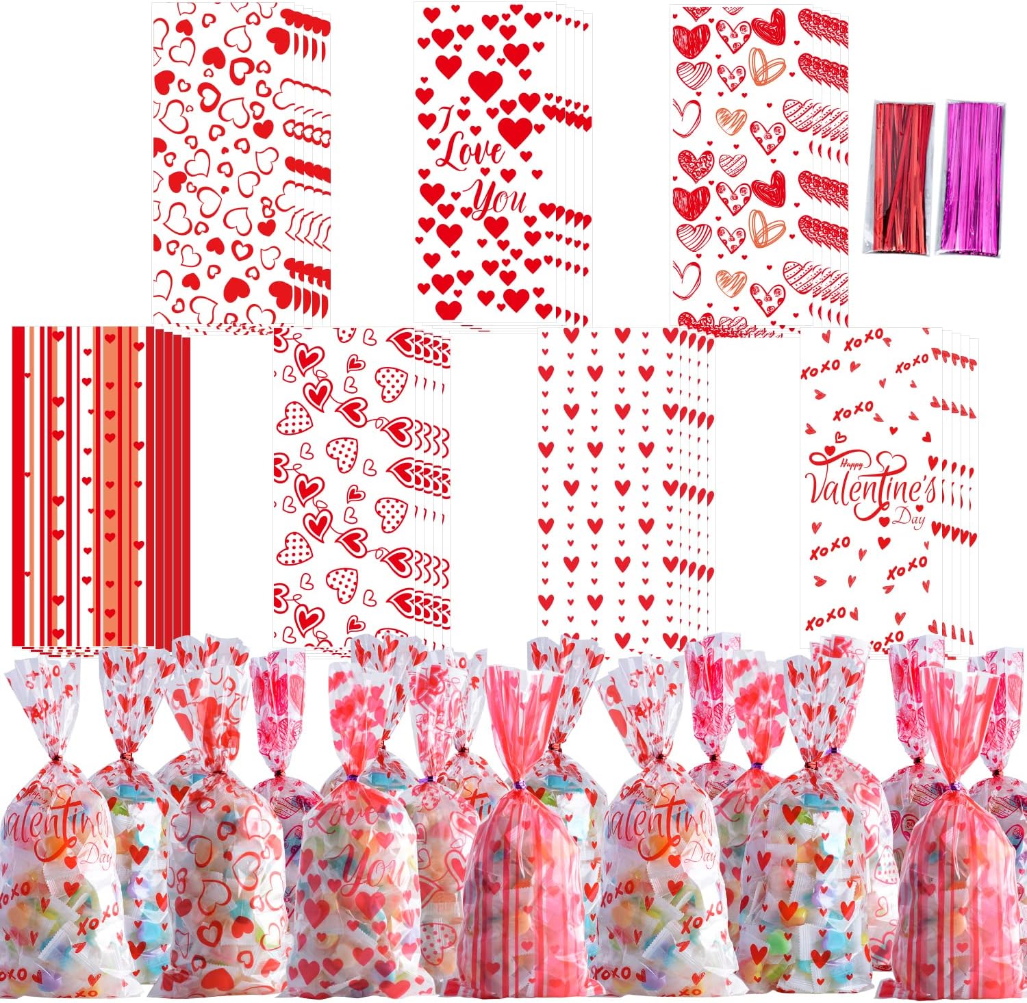 Amazon.com: Gueevin 150 Happy Valentines Day Treat Bags Goodie Candy ...