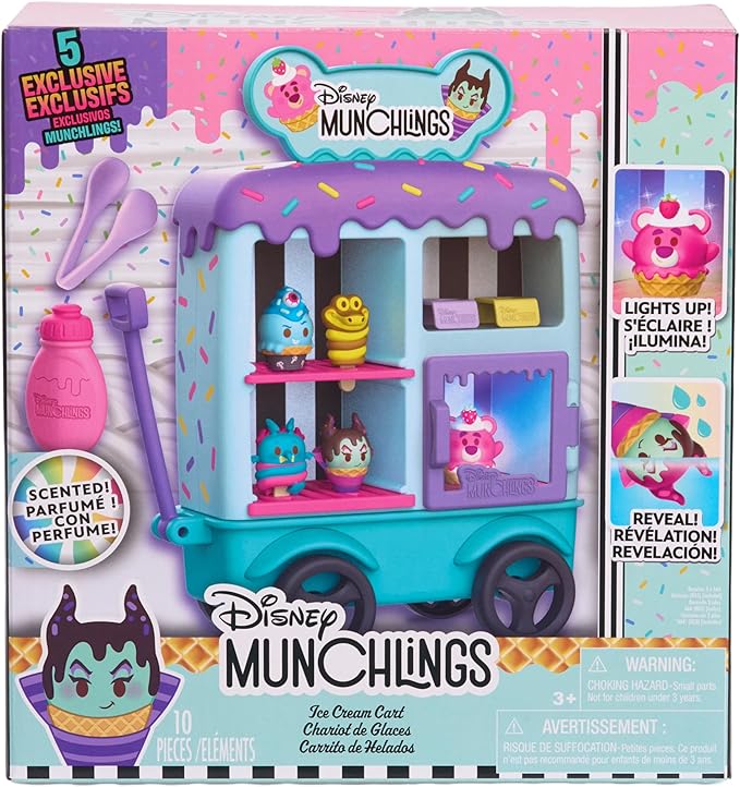 Amazon.com: Just Play Disney Munchlings Ice Cream Cart, 13-Piece Color ...