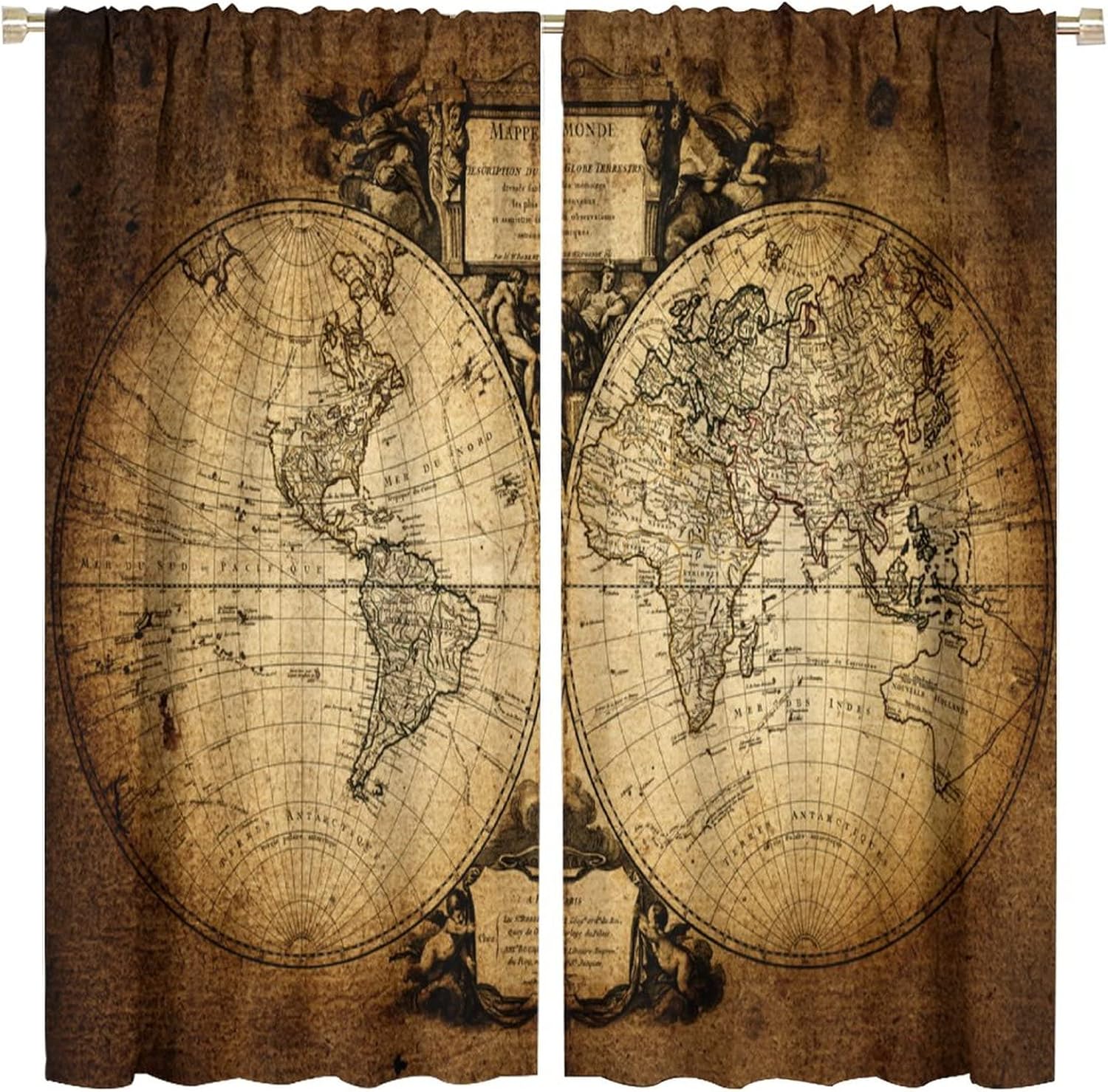 Amazon.com: Vintage World Map Curtains,Retro Design Old Map Pattern ...