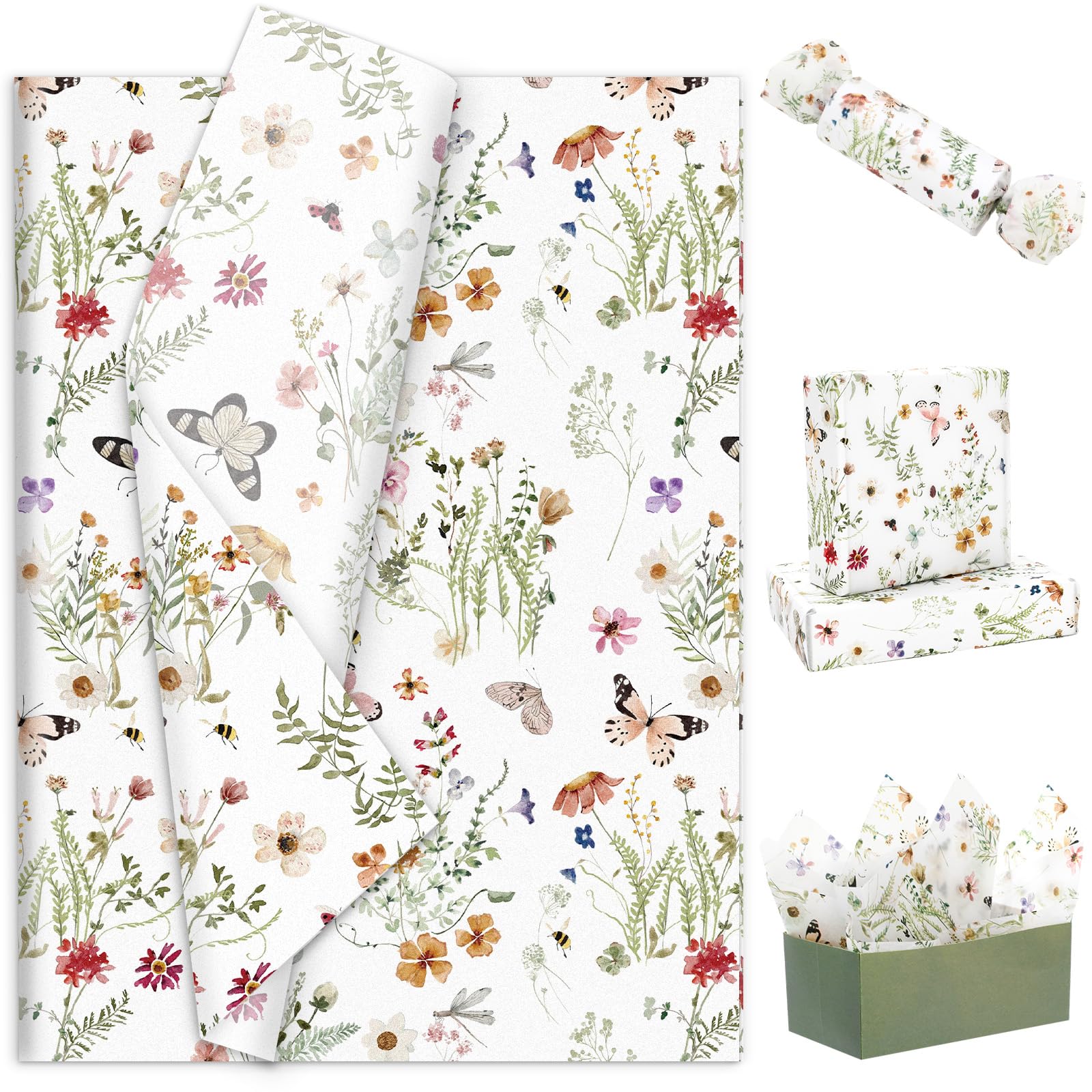 Amazon.com: JarThenaAMCS 100 Sheet Wildflower Tissue Paper Watercolor ...