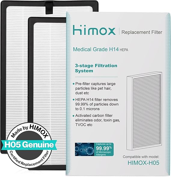 Amazon.com: HIMOX H05 Air Purifier Genuine H14 Replacement Filter True HEPA Medical Grade Filter ...