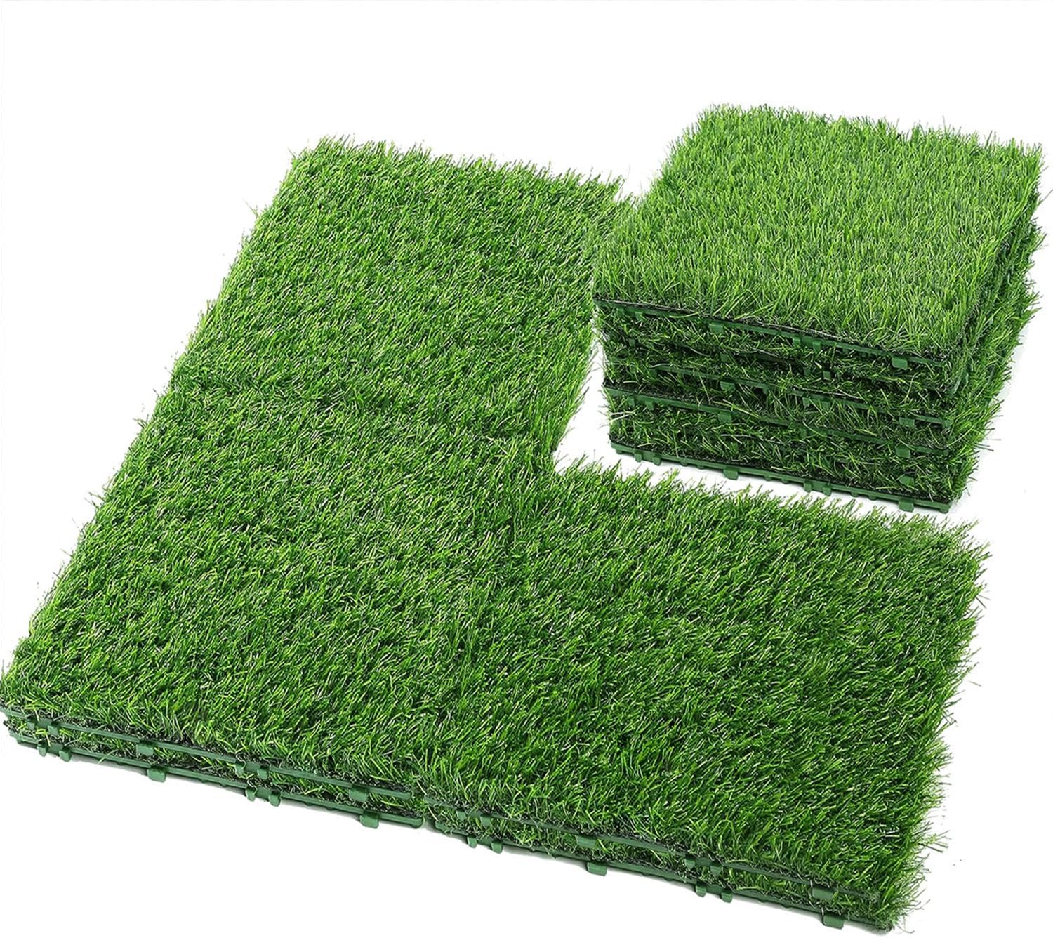 HUIDUO Interlocking Artificial Grass Tiles - 12"x12"(12Pcs/12Sq,Ft ...