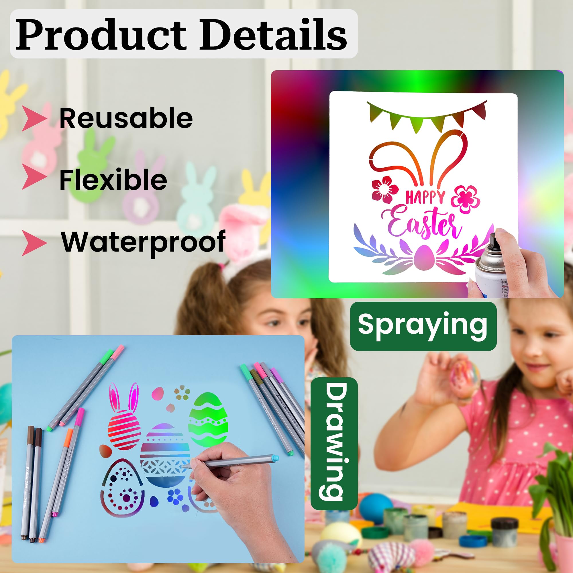 Snapklik.com : Daomong Easter Stencil Reusable Easter Bunny Stencils ...