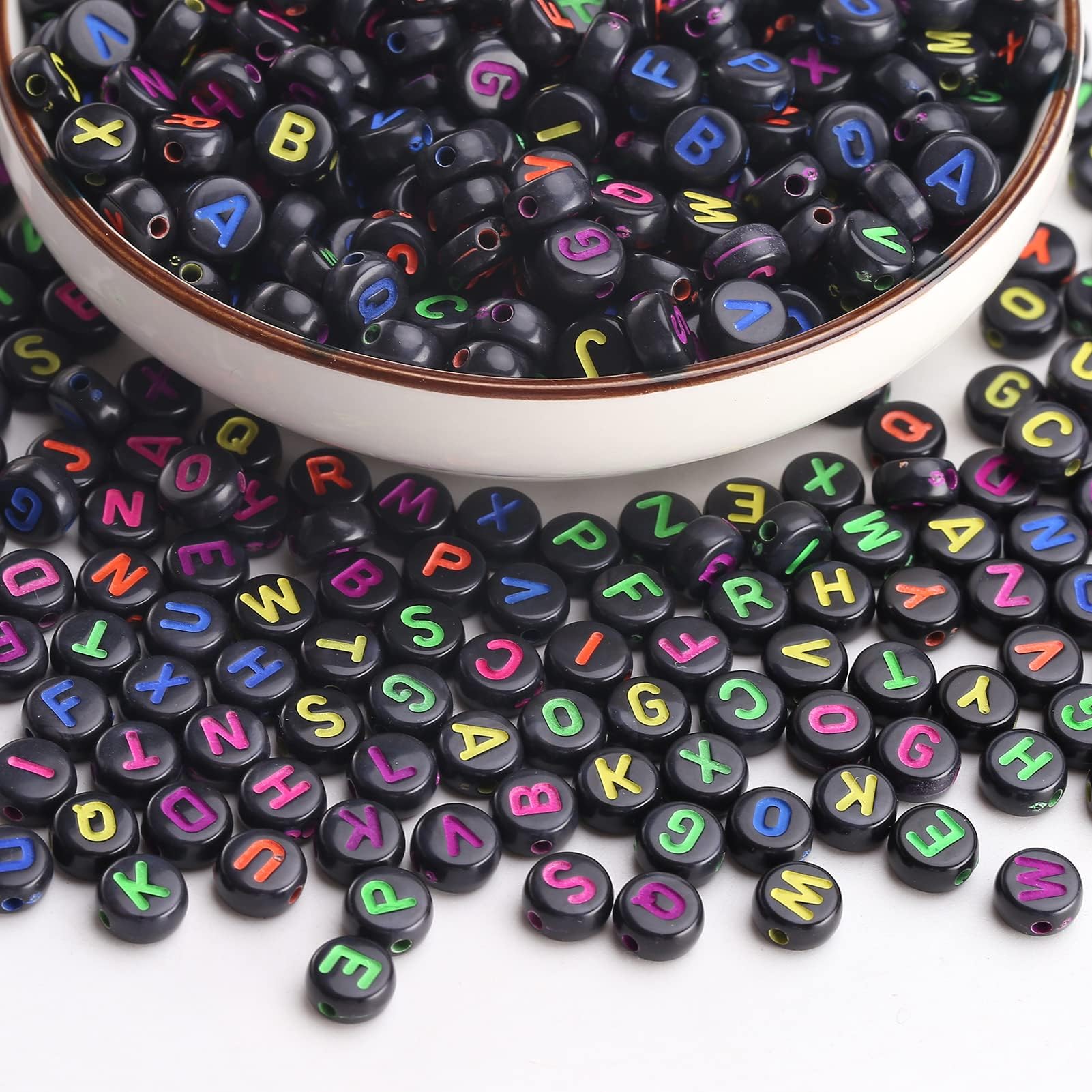 Lusofie 1000pcs Letter Beads Colorful Alphabet Beads Round Mixed A-Z ...