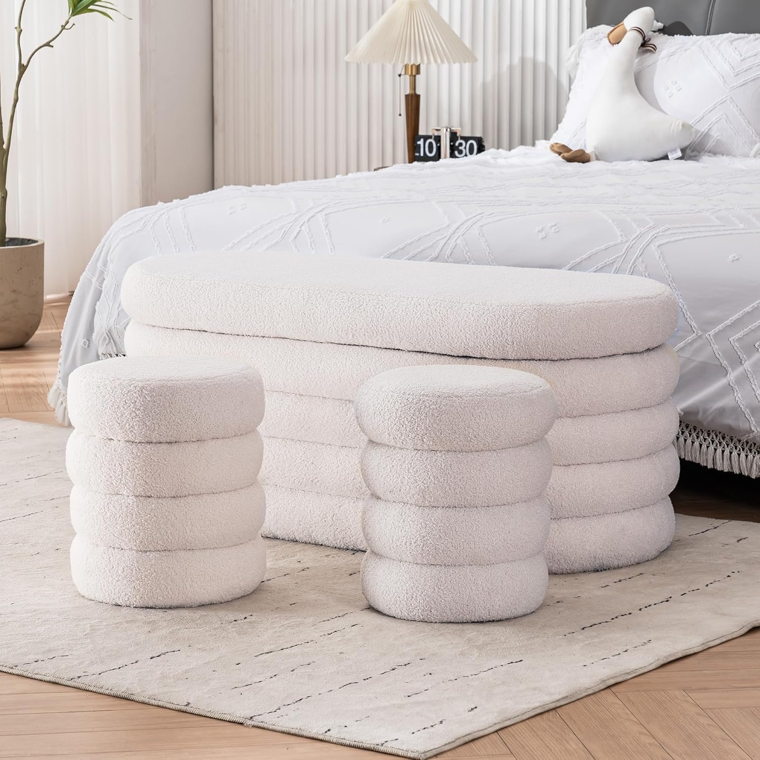 Amazon.com: HCHAIRH 45" Storage Ottoman Bench Set of 3,Oval Teddy ...