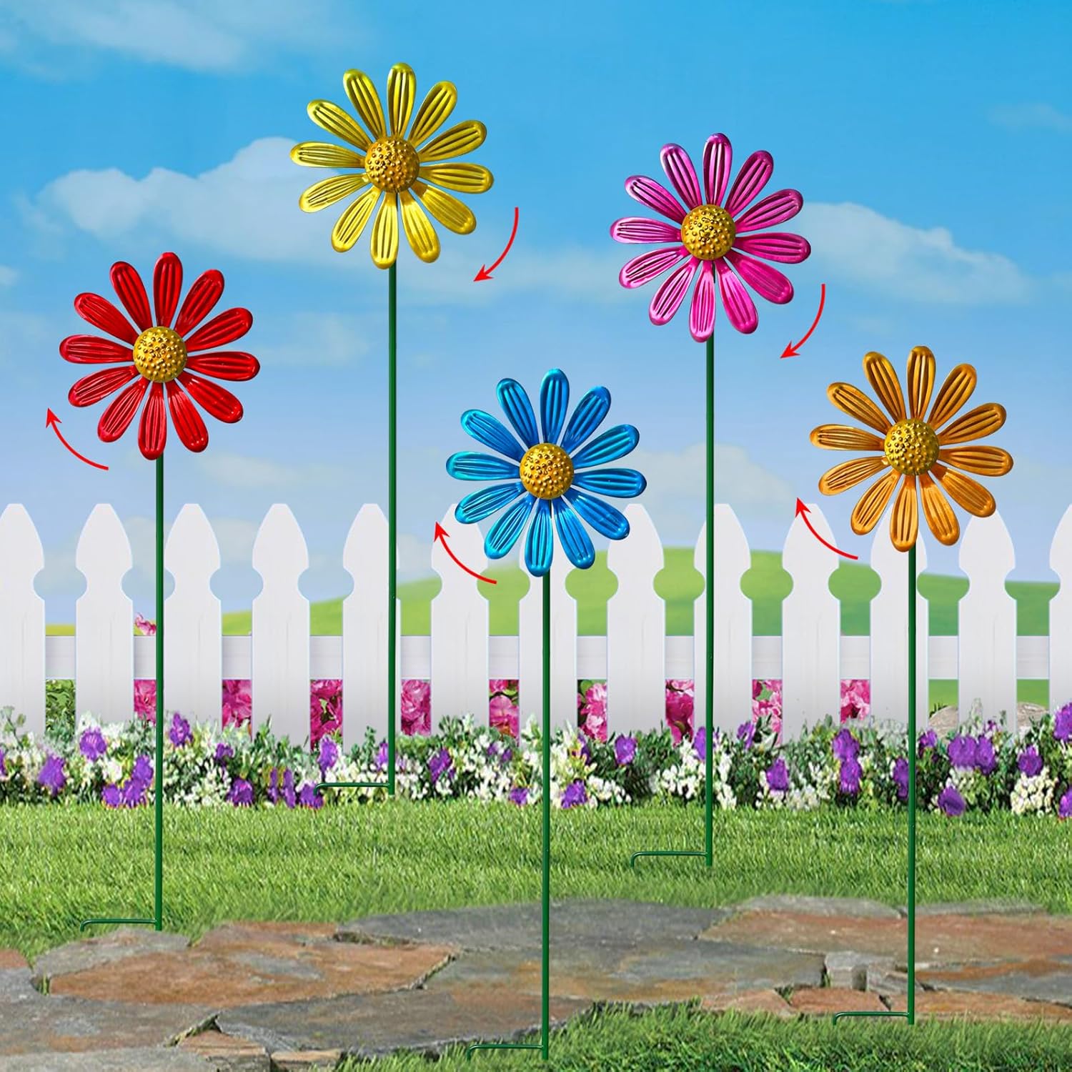 Amazon.com: YY Gardenia 5 Pack Metal Daisy Wind Spinners Outdoor ...