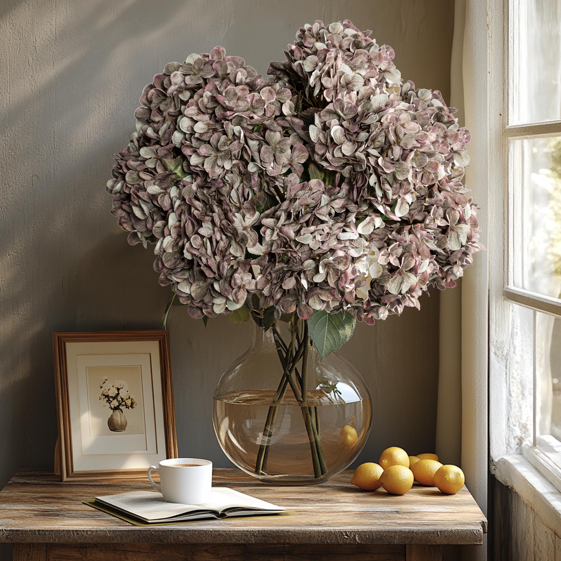 Amazon.com: Uqueeten Artificial Flower Fake Silk Hydrangea Heads ...