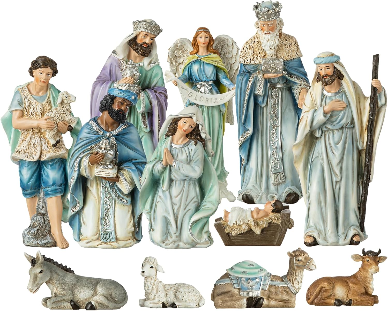 Amazon.com: Glitzhome Set of 12 Nativity Figurine Sets for Christmas ...