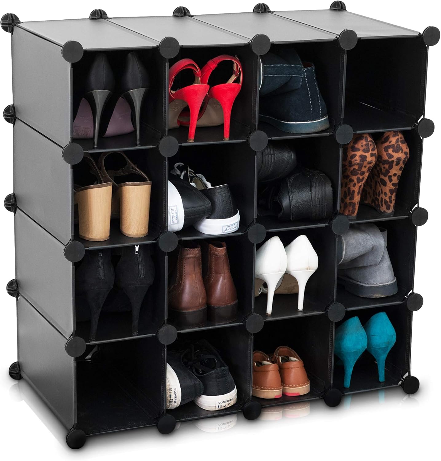 LIVIVO Multi-Purpose 16 Section Interlocking Cube Shoe Rack Organiser ...