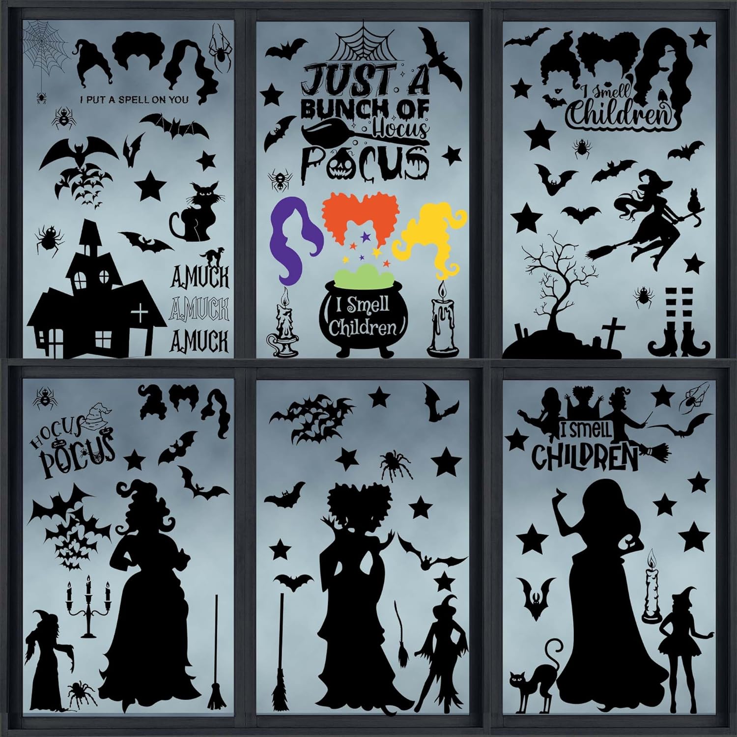 Amazon.com: Halloween Decorations - 9 Sheets 91 Pcs Hocus Pocus Window ...