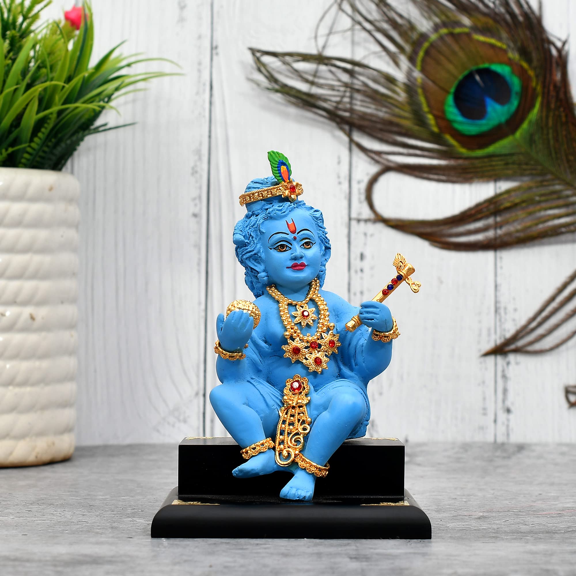 Amazon.com: SAUDEEP INDIA Laddoo Gopal with Flute Idol | Bal Gopal ...
