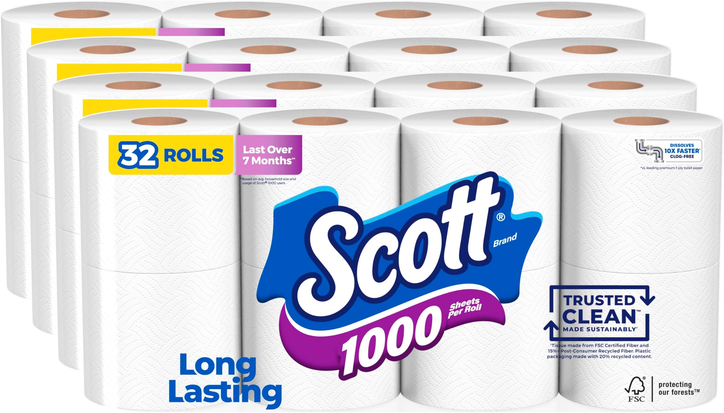Scott Trusted Clean Toilet Paper, 32 Regular Rolls, Septic-Safe Toilet ...