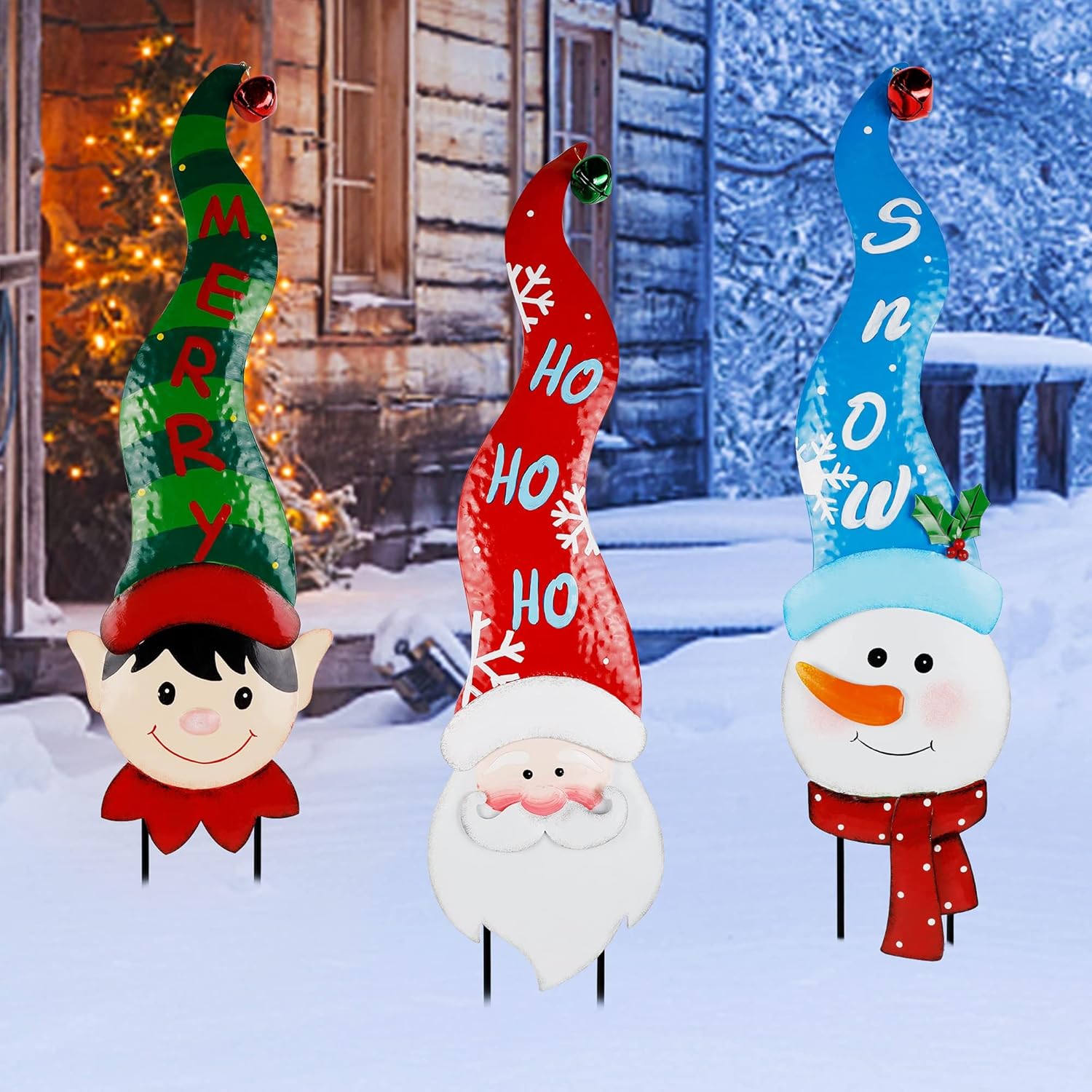 Amazon.com : Hausse 3 Pack Christmas Garden Metal Stakes with Tinkle ...
