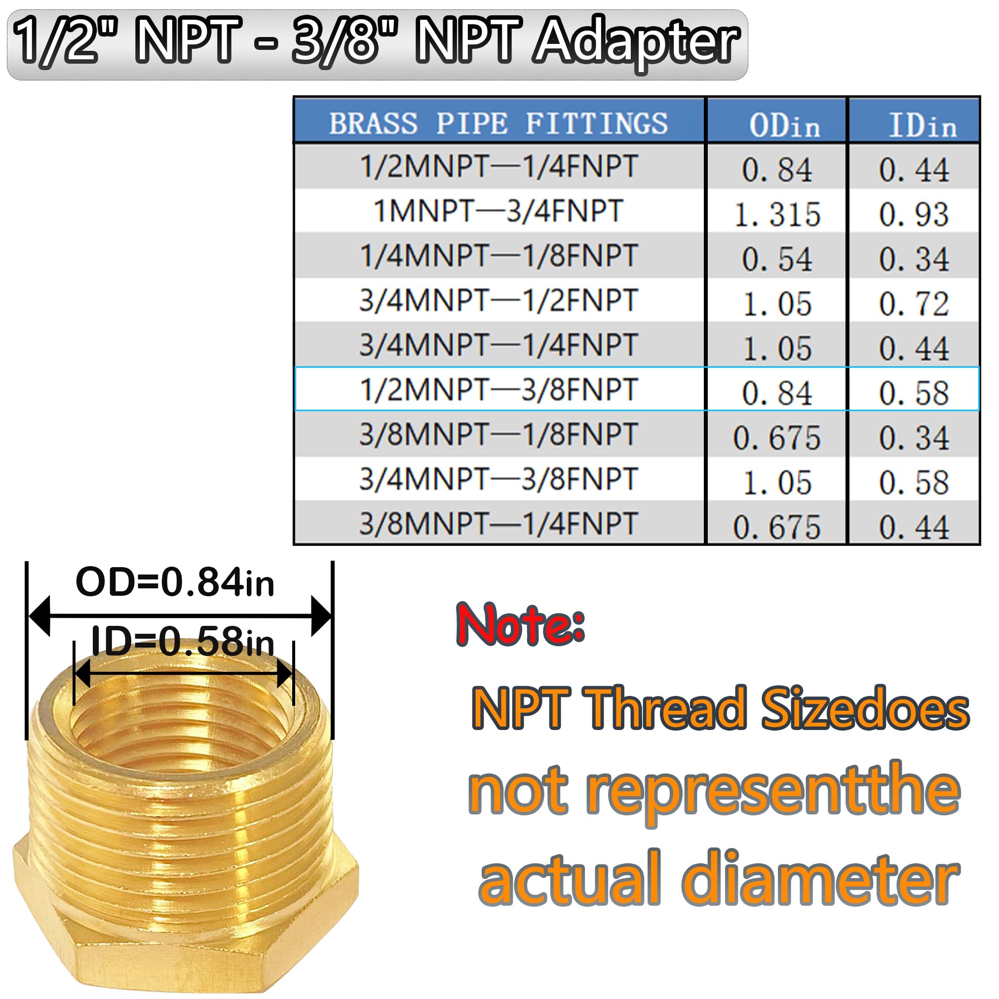 Snapklik.com : YOUHO 1/2 To 3/8 Reducer Brass Threaded Pipe Fitting 1/2 ...