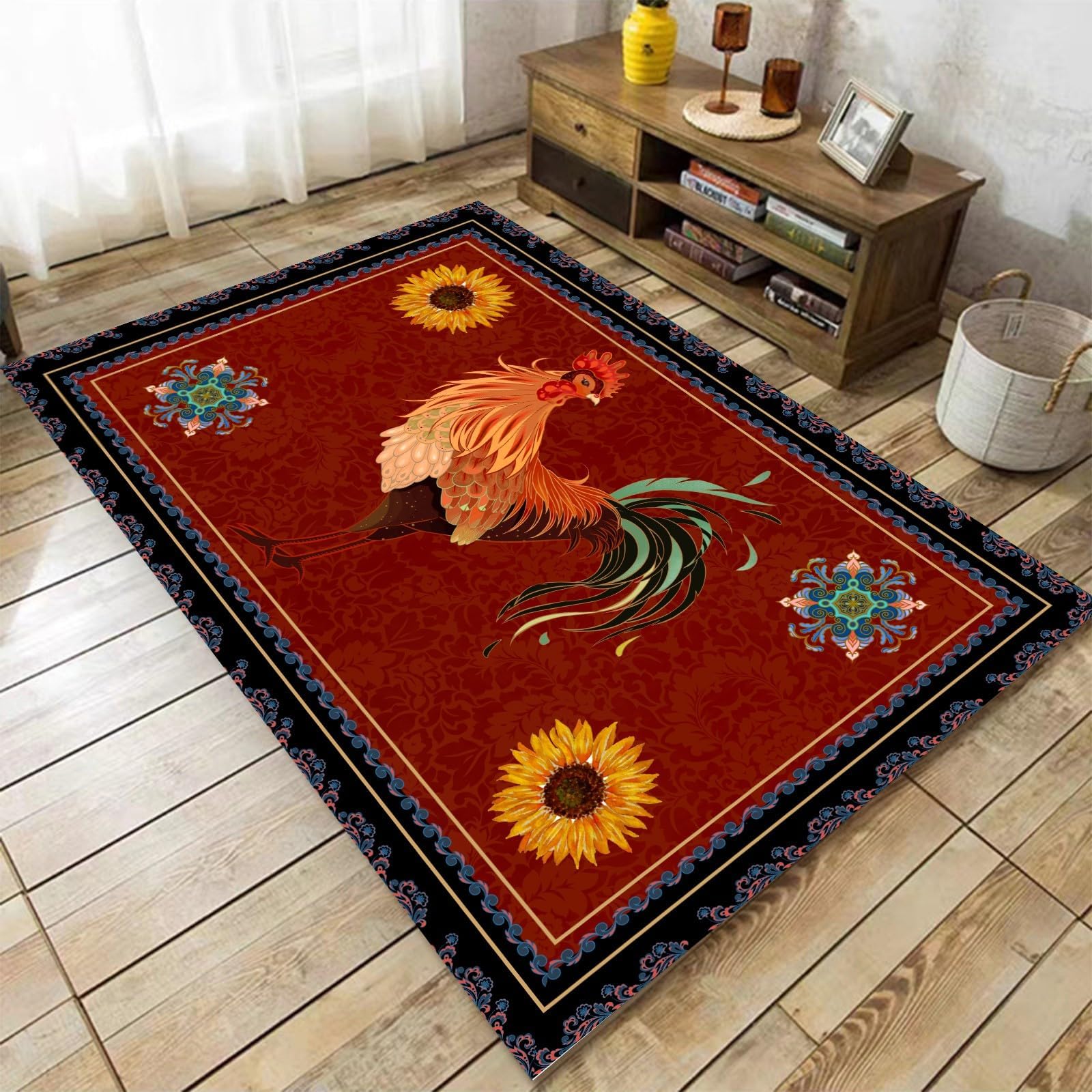 Amazon.com: Collections Etc Rooster & Sunflowers Non-Slip Braided ...